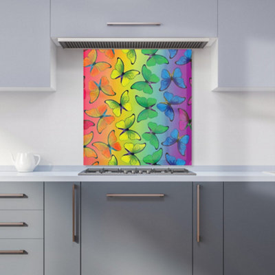 Multicoloured Butterfly Pattern Premium Glass Kitchen Splashback W600mm ...