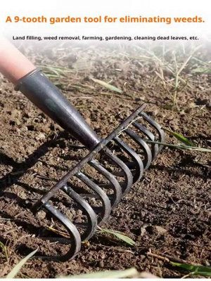 Multifunctional 9 Tooth Nail Rake Manganese Steel Garden Tool