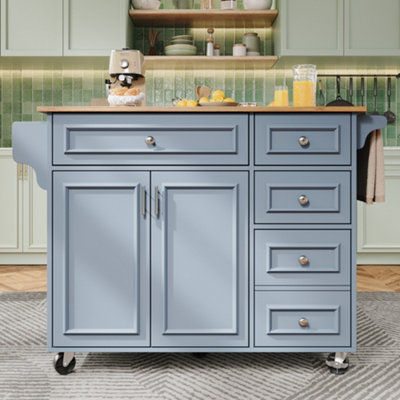 Multifunctional Blue Kitchen Island with Folding Worktop & Storage ...