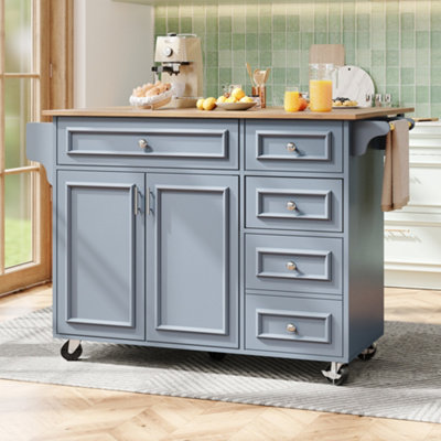 Multifunctional Blue Kitchen Island with Folding Worktop & Storage ...