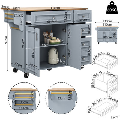 Multifunctional Blue Kitchen Island with Folding Worktop & Storage ...