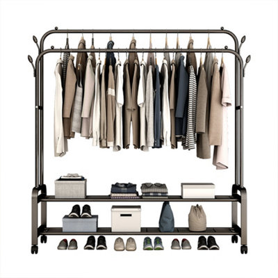 Multifunctional Removable Fashion Clothes Rack with Hooks and Brakes
