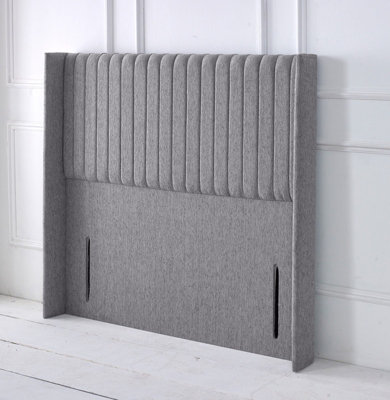 Multipanel Winged Chenille 4ft Small Double 50" Headboard - Light Grey