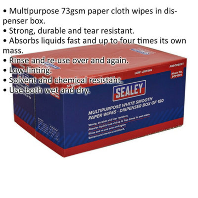 Multipurpose Paper Wipes in Dispenser Box - 150 Sheets - 73gsm Paper ...