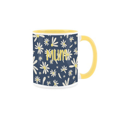 Mum Mug - Blue & Yellow Floral Daisies - Ceramic Cup Gift/Present