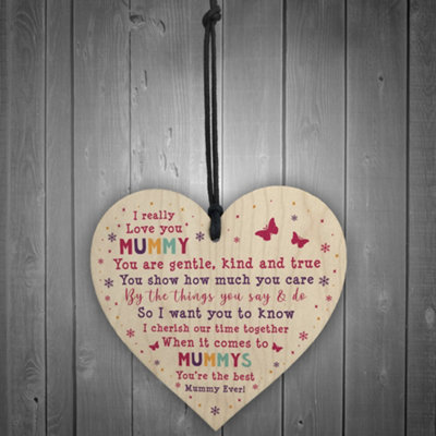 Mummy Gift Wooden Hanging Heart Mummy Birthday Christmas Gift Unicorn ...