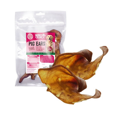 Munch & Crunch Pig Ears Natural Dog Treat Pack of 2 Pork Protein Pigs ...