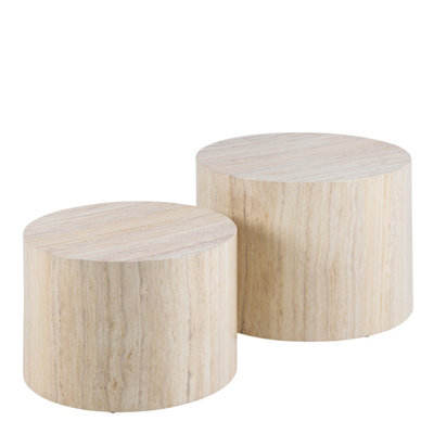 Munkebo Set of 2 Light Travertine-Effect Round Coffee Tables, Natural