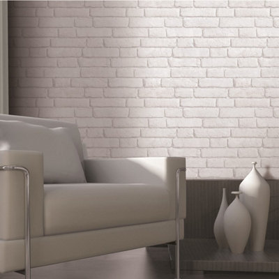 Muriva Bluff Brick White Wallpaper J30309