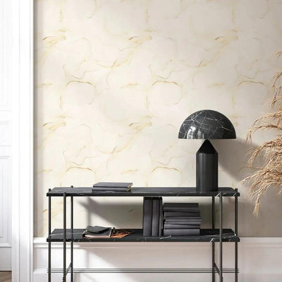 Muriva Elysian Marble Cream Wallpaper Modern Metallic Gold Effect ...