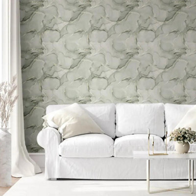 Muriva Elysian Marble Green Wallpaper Modern Metallic Gold Effect ...