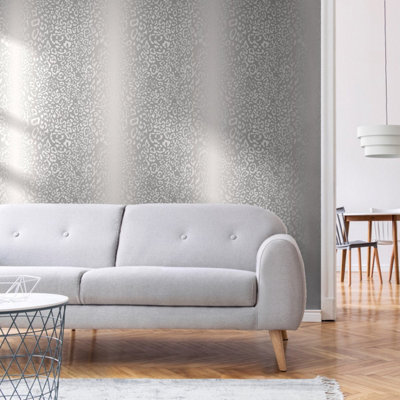 Muriva Leopard Skin Silver Wallpaper 168501