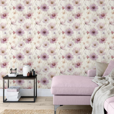 Muriva Lissa Flowers Pink Wallpaper Floral Petals Glamorous Feature Wall
