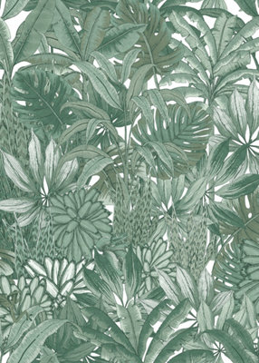 Muriva Lush Forest Green and White Metallic Floral Wallpaper 205502