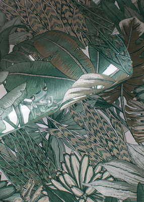 Muriva Lush Forest Green and White Metallic Floral Wallpaper 205502