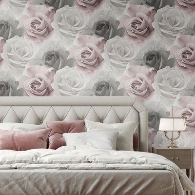 Muriva Rhoda Rose Cream White Metallic Floral Luxury Wallpaper 203502