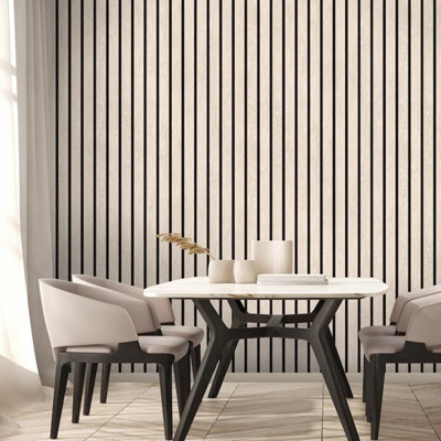 Muriva Ugepa Wooden Slats Panelling 3D Wood Panel Cream Black Stripe ...