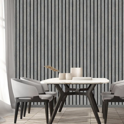 Muriva Ugepa Wooden Slats Panelling 3D Wood Panel Stripe Grey Black ...