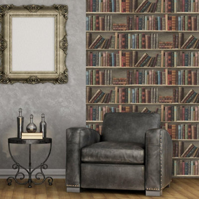 Muriva Vintage Traditional Classic 3D Library Books Wallpaper L32008