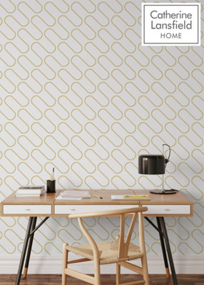 Muriva White Geometric 3D effect Patterned Wallpaper | DIY at B&Q