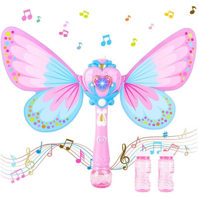 Musical Light Up Butterfly Fairy Stick Bubble Machine Toy Magic Bubble Wand