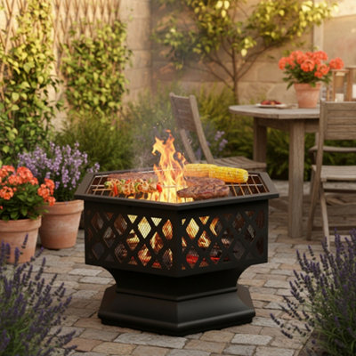 Must-Have Heating & Cooking Hexagonal Fire Pit for Gatherings with ...
