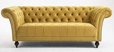 Mustard 3 Seater Handmade Chesterfield Sofa Armchair Settee Love Seat ...