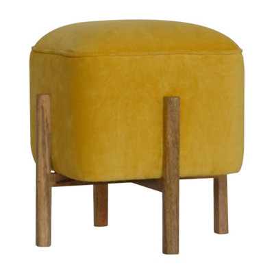 Mustard Velvet Solid Footstool | DIY at B&Q
