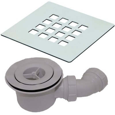 MX 90mm Square Grill Grid Shower Waste High Flow Chrome Trap for Shower ...