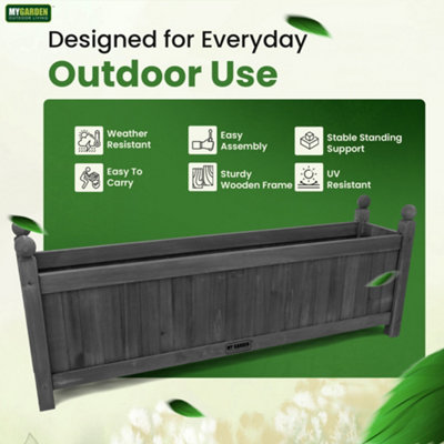 My Garden Wooden Rectangular Trough Planter with PE Liner 90 x 20 x 34 ...