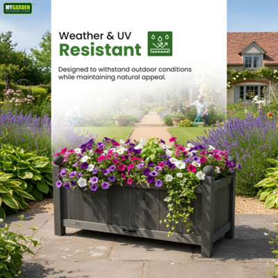 My Garden Wooden Rectangular Trough Planter with PE Liner 90 x 20 x 34 ...