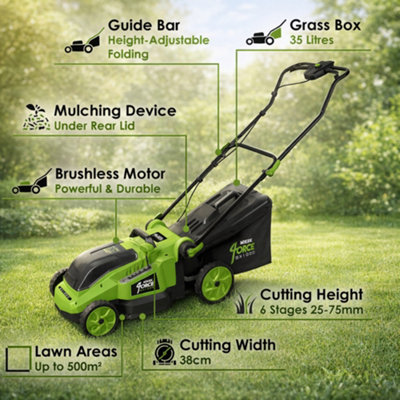 MYLEK Cordless Lawnmower Brushless 40V And Mulcher 4000mAh Li Ion ...