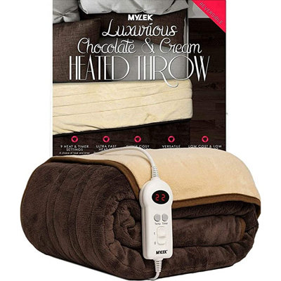 Buy MYLEK Electric Heated Throw in Chocolate & Cream 9 Heat & Timer ...