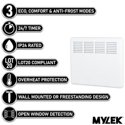 MYLEK Panel Heater 1KW Eco Smart WiFi App Radiator Electric Low Energy ...
