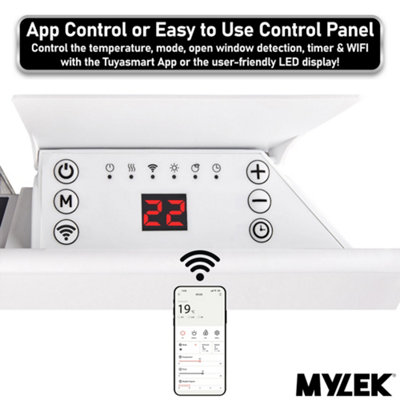 MYLEK Panel Space Heater White 1.2KW Eco, Smart and WiFi App Slimline ...