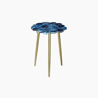Myra Blue Agate End Table - Agate/Metal/Acacia Wood - L40 x W40 x H52 ...