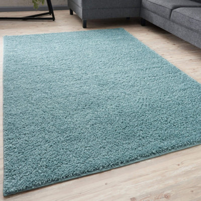 Myshaggy Collection Living Room Rugs Solid Design Duck egg blue