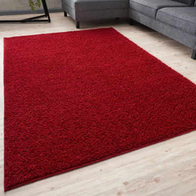 Myshaggy Collection Living Room Rugs Solid Design Red | DIY at B&Q