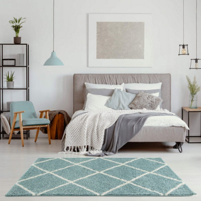 Myshaggy Collection Rugs Diamond Design in Duck Egg Blue 383DB