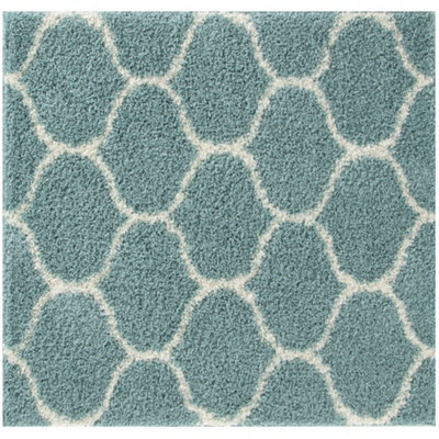 Myshaggy Collection Rugs Trellis Design in Duck Egg Blue 384DB | DIY at B&Q