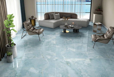Mystic Aqua Blue Onyx Large Wall and Floor Tiles 300mm x 300mm SAMPLE ...