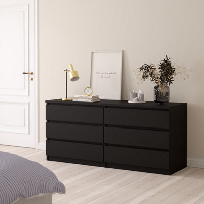 NAIA WIDE CHEST OF 6 DRAWERS (3+3) IN BLACK MATT (W) 153.6 X (H) 70.1 X ...