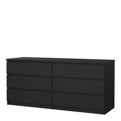 Naia Wide Chest of 6 Drawers (3+3) in Black Matt (W) 153.6 X (H) 70.1 X ...