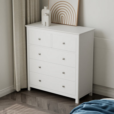 Nairn White 2+3 Drawer Chest of Drawers - Solid Wood Bedroom Storage ...
