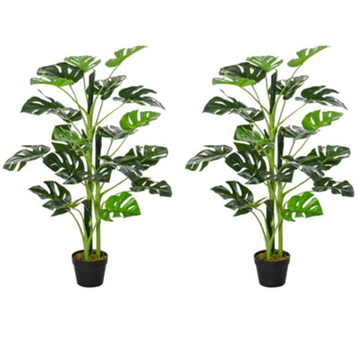 Nalale Lumo Set of 2 Artificial Monstera-Style Trees with Cheese Leaf ...