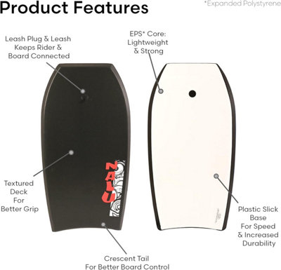 Nalu Bodyboard with Leash Body Board with Crescent Tail and XPE Core ...