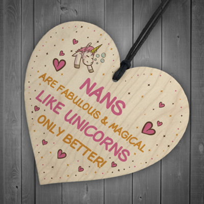 Nan Plaque Wooden Heart Funny Nan Gift For Birthday Christmas Unicorn ...