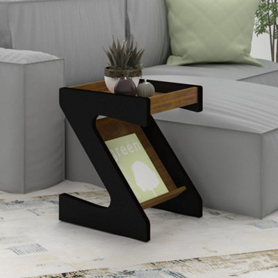 Naples Black and Pine Effect Finish Z Shaped Storage Side Table