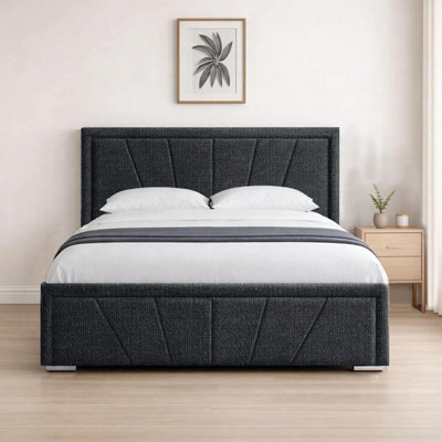 Naples Black Upholstered Sunrise Double Bed Frame, Modern Luxury Floor ...