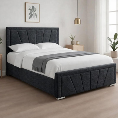 Naples Black Upholstered Sunrise Double Bed Frame, Modern Luxury Floor ...